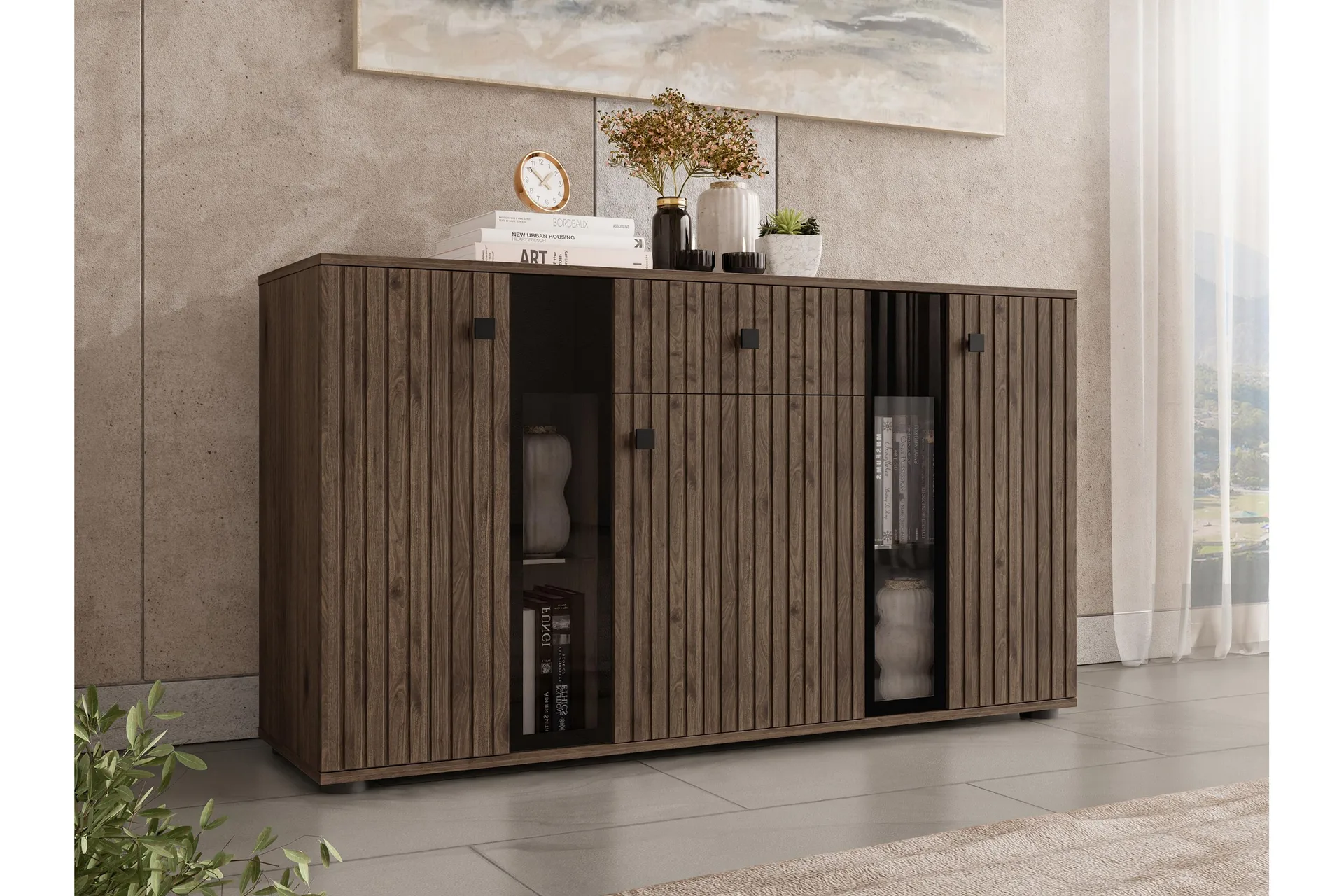 Bunta Skänk 141x41 cm Brun/Vit - Förvaring - Trademax