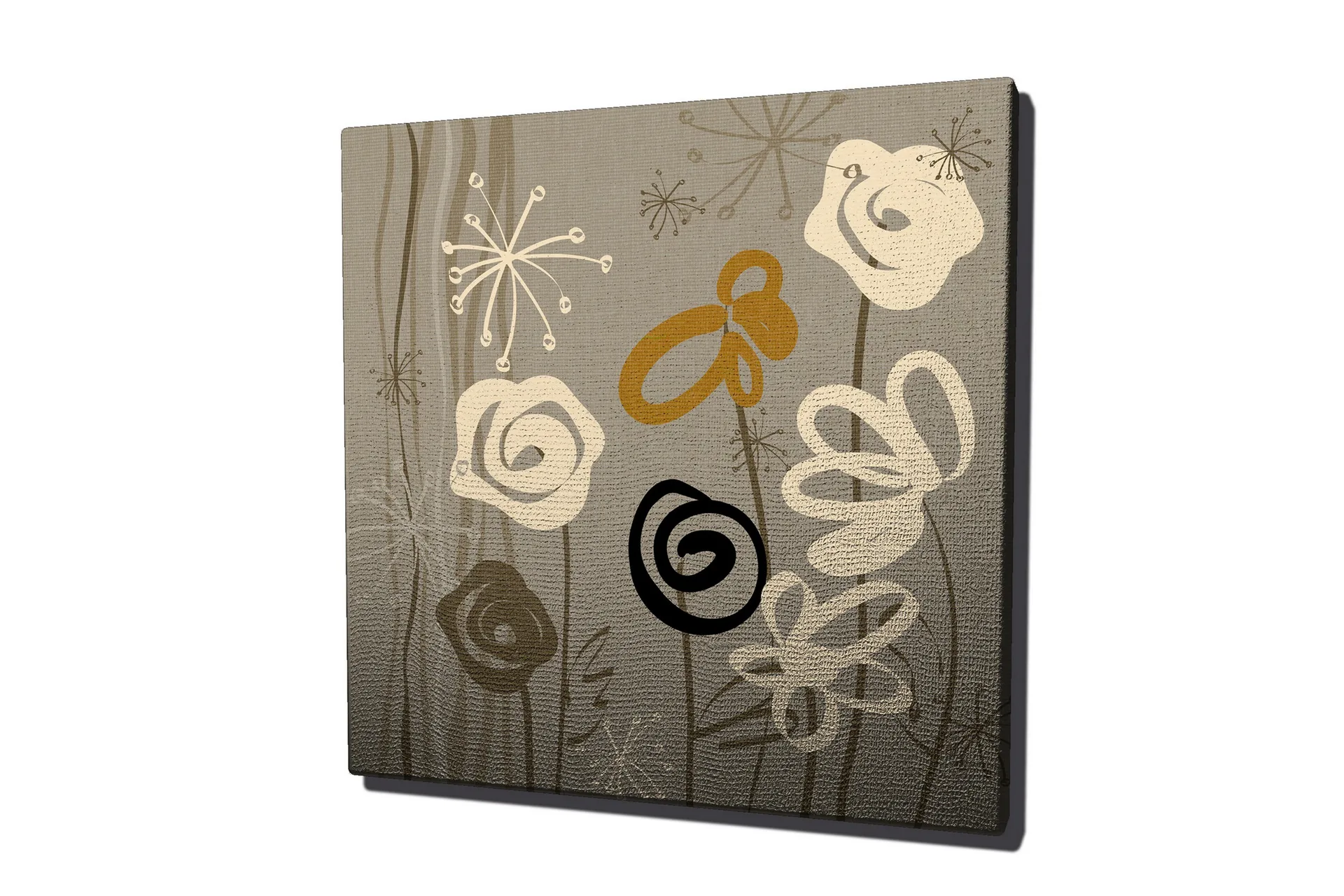 Canvastavla 45x45 cm - Abstrakt komposition med blommor och spiraler ...