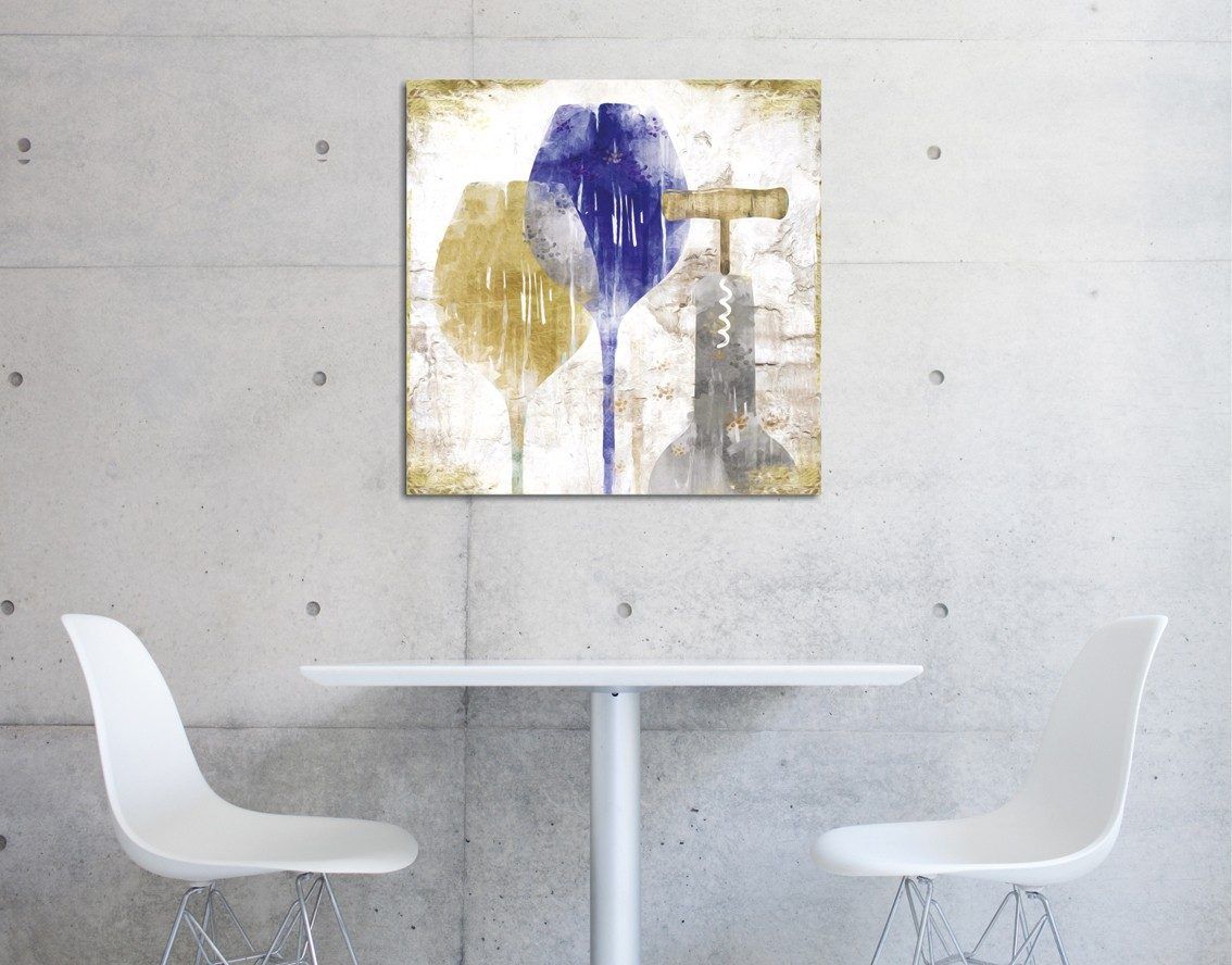 Canvastavla 45x45 cm - Abstrakt komposition med vinglas och korkskruv ...