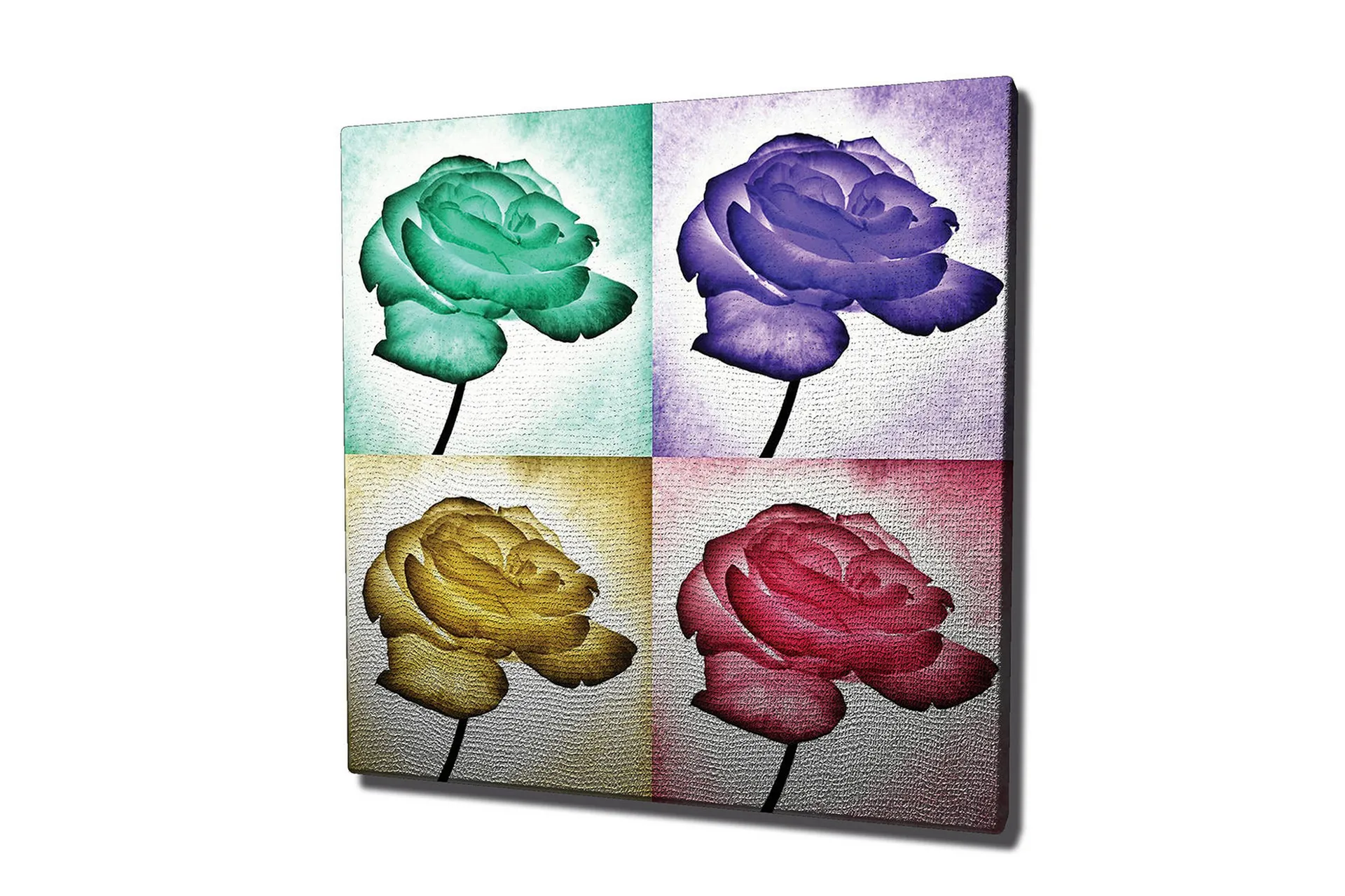Canvastavla 45x45 cm - Färgglad ros i fyra olika nyanser Grön / Lila ...