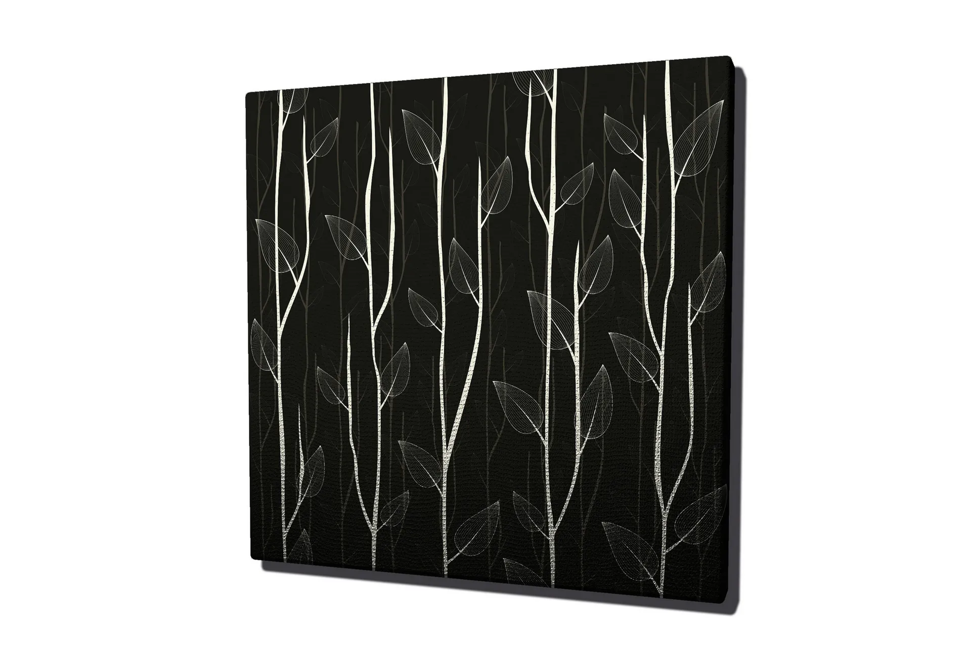 Canvastavla 45x45 cm - Stiliserade växter mot en mörk bakgrund Vit ...