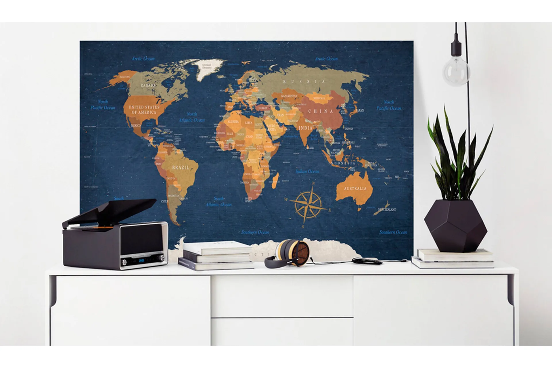 Tavla World Map: Ink Oceans 90x60 Artgeist sp. z o. o. - Inredning ...