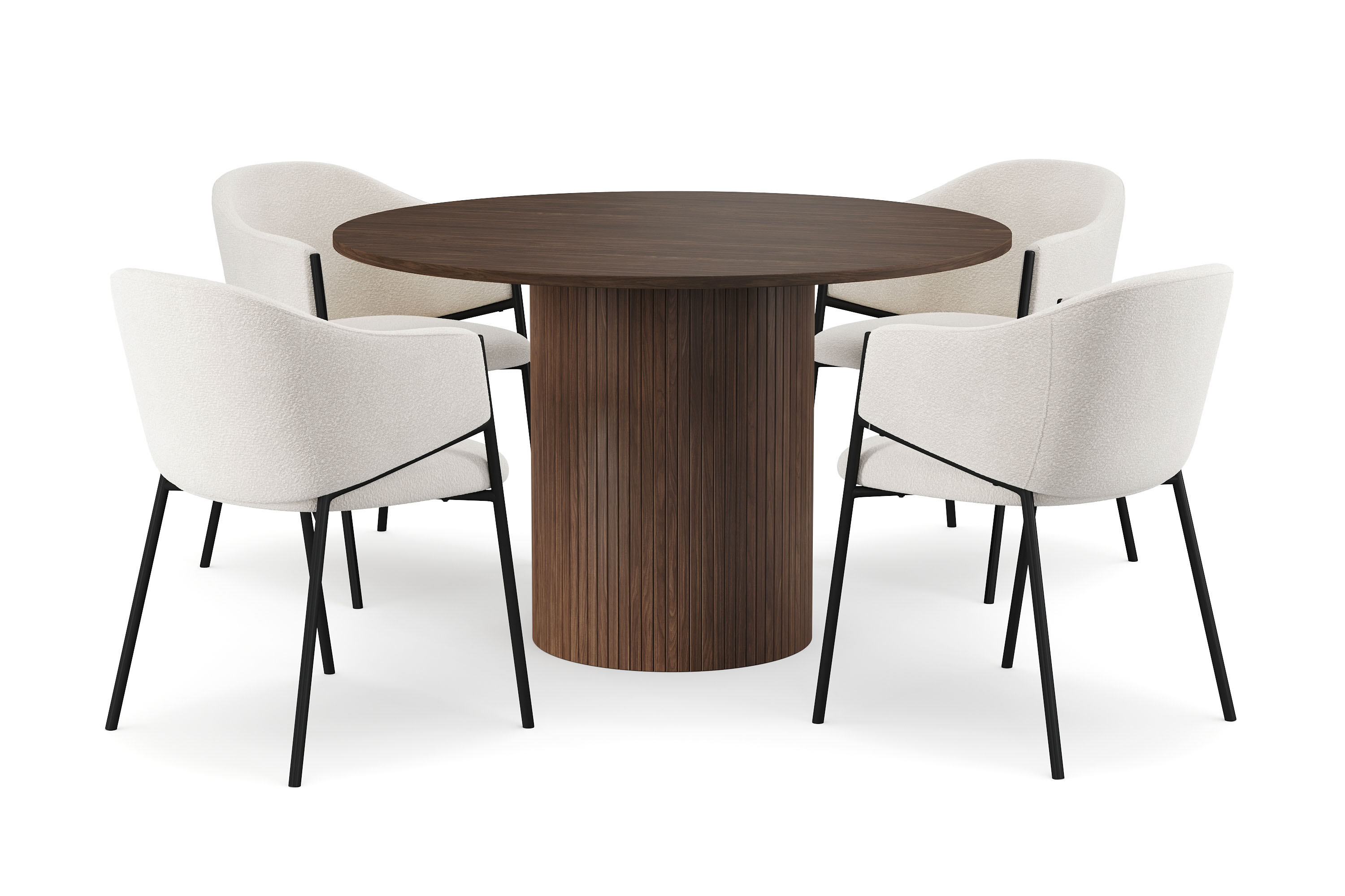 Bark Kopparbo Runt Matbord 120 cm med 4 Filip Matstolar Mörkbrun / Vit ...
