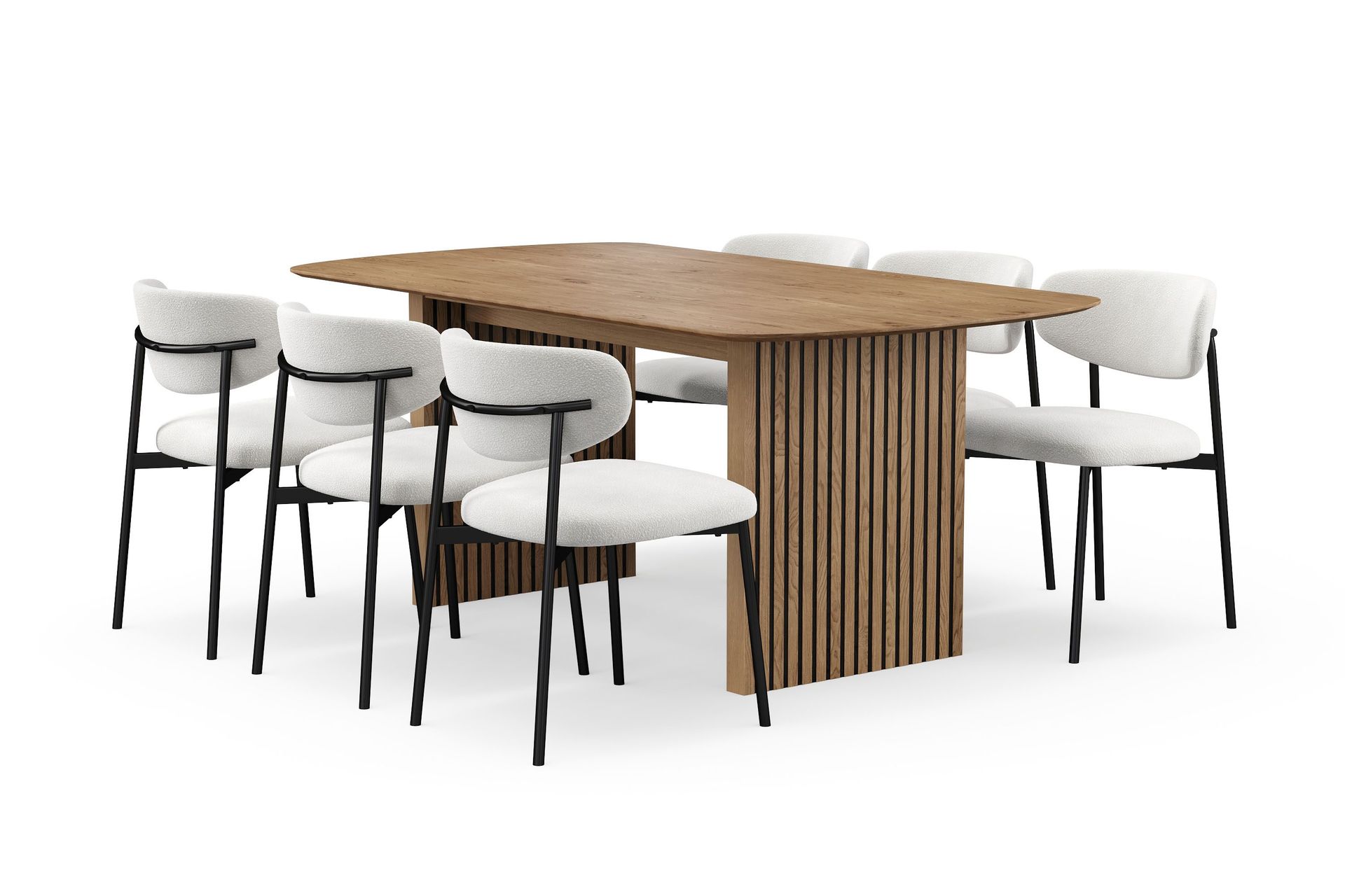 Bark Richeto Matbord 180 cm med 6 Lucy Matstolar Naturlig finish / Vit ...