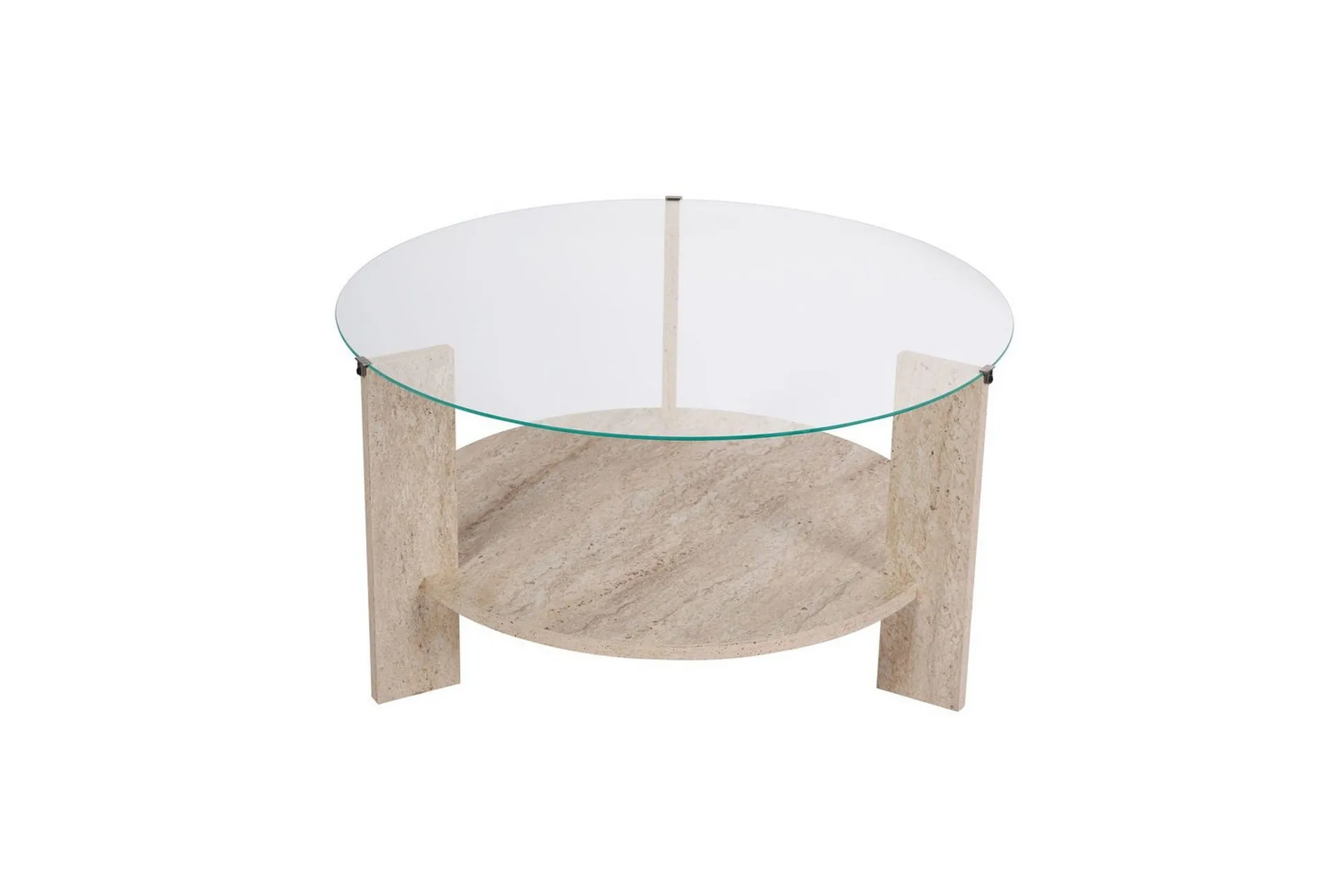 Soffbord Clara 75 cm med Glasskiva Travertin / Transparent - Möbler ...