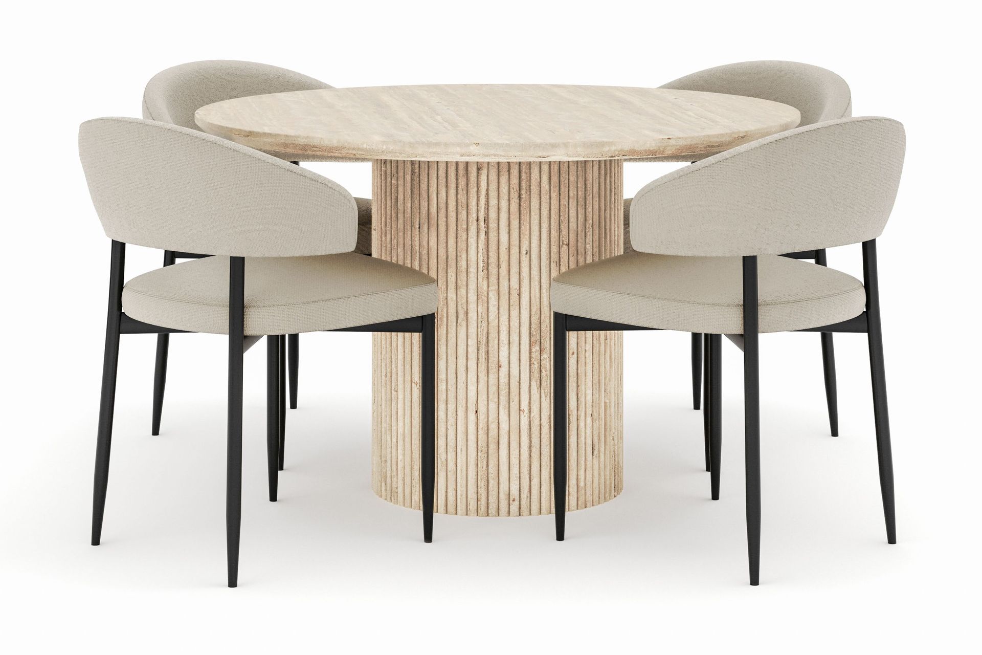 Bark Uppveda Matbord Runt 120 cm med 4 Sawako Stolar Beige - Möbler ...