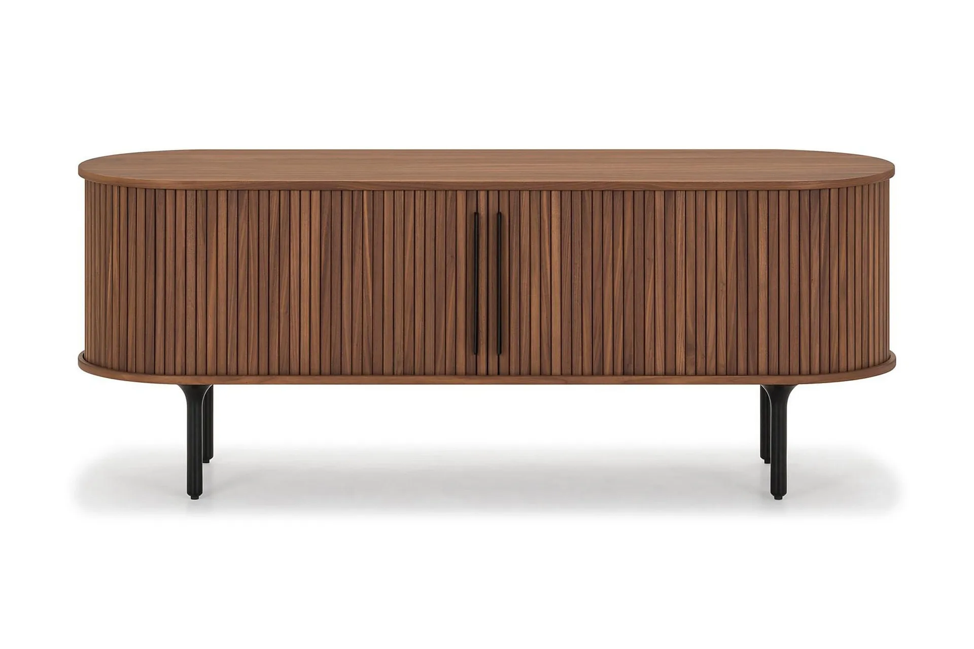 Bark Noira Oval TV bänk Valnöt 150x45 cm Ribbad Mörkbrunt / Brunt Trä ...