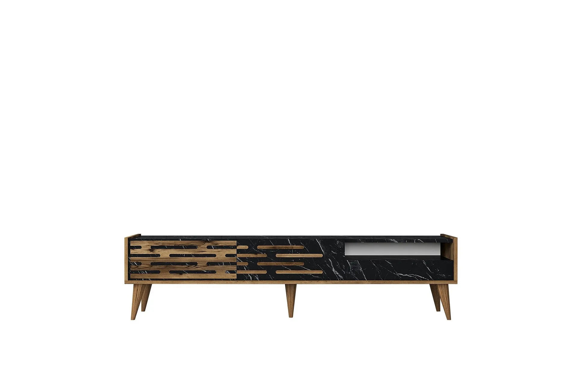 Valensiya Tv-bänk 180 cm Valnöt/Svart/Marmor - Möbler - Trademax
