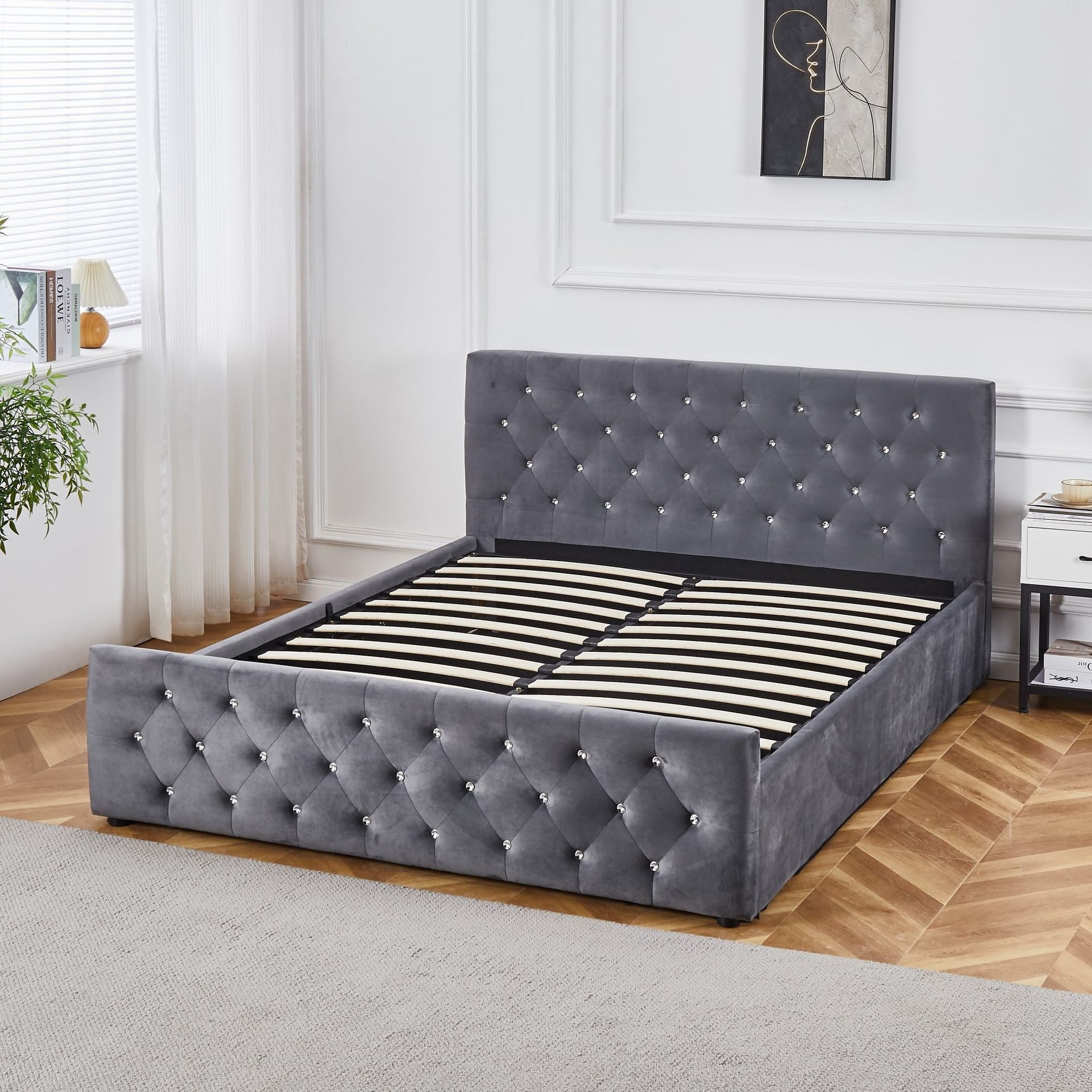 Sängram Dubai Sammet med Förvaring 160x200 cm Grå - Möbler - Trademax