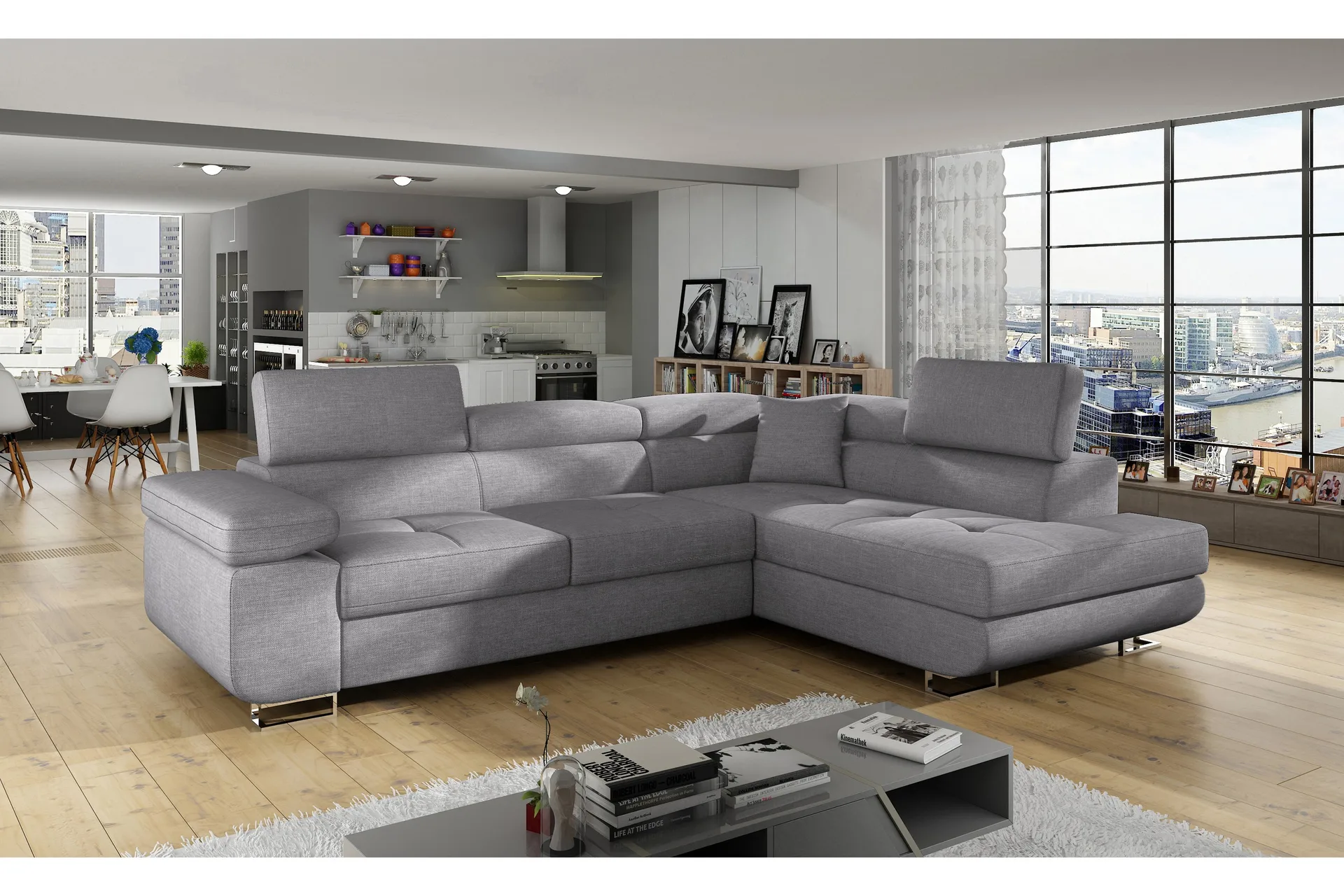 Majestic Furniture Bobis 4-sits Bäddsoffa m. Schäslong Ljusgrå - Möbler ...
