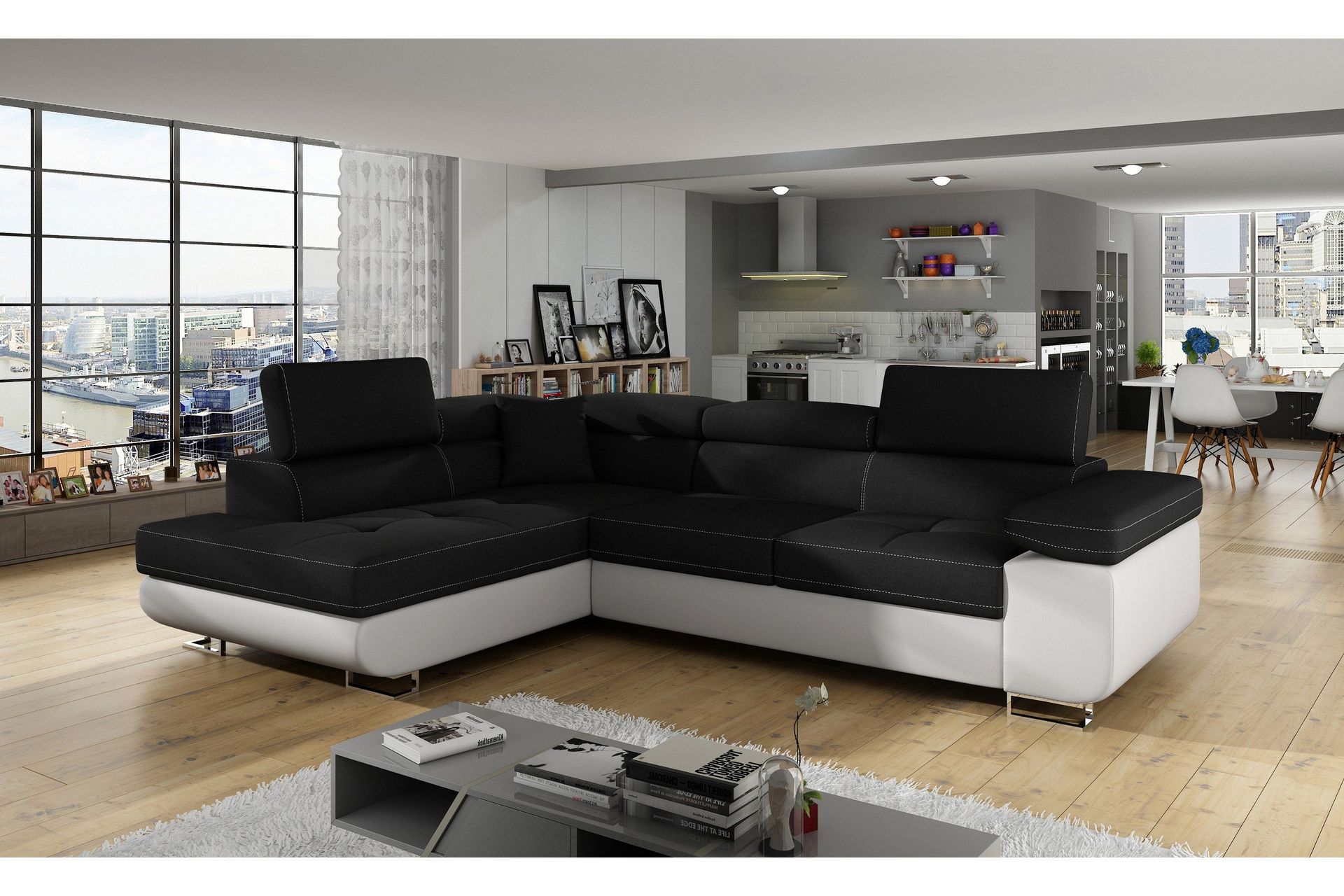 Majestic Furniture Bobis Bäddsoffa med Schäslong Vänster Svart/Vit ...
