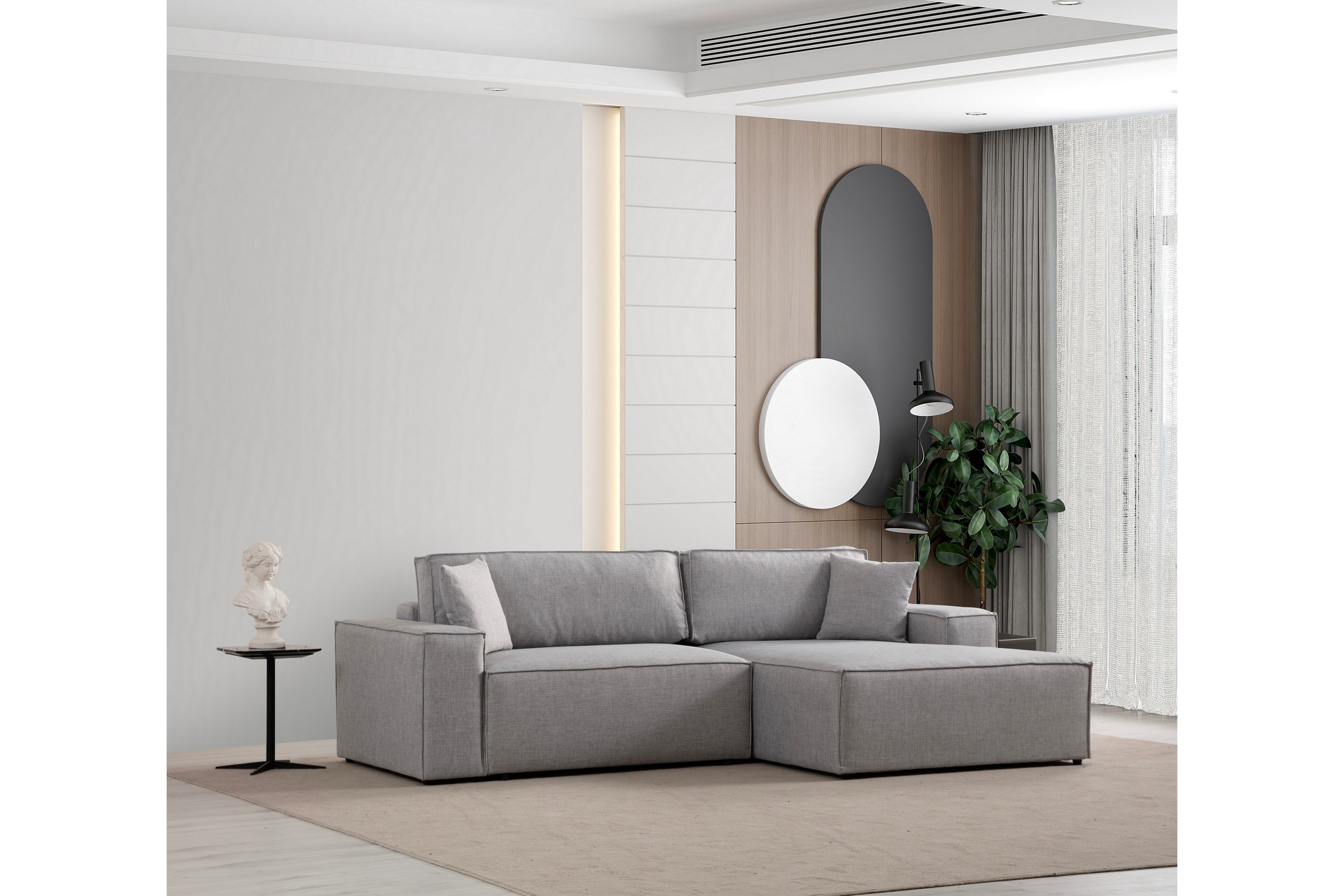 Munehiro Hörnbäddsoffa Ljusgrå - Möbler - Trademax