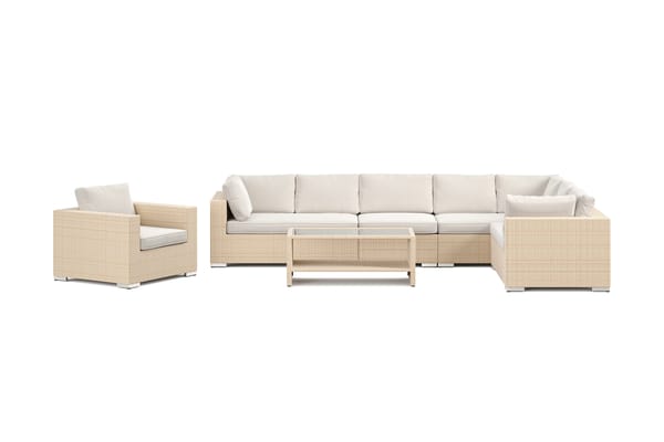 Comfort Garden Bahamas utomhus L-soffa höger 8-sits med fåtölj och bord ...