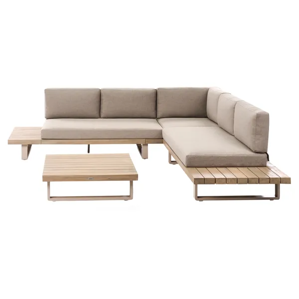 Hörnsoffa utomhus med Bord 5-Sits Mykonos Högervänd Akaciaträ Beige ...