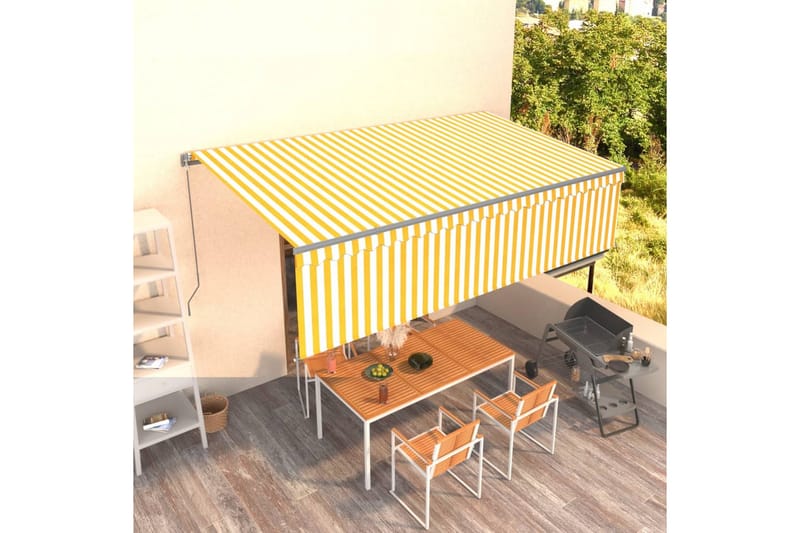 Be Basic Manuell markis med rullgardin 5x3 m gul/vit Gul - Utemöbler - Trademax