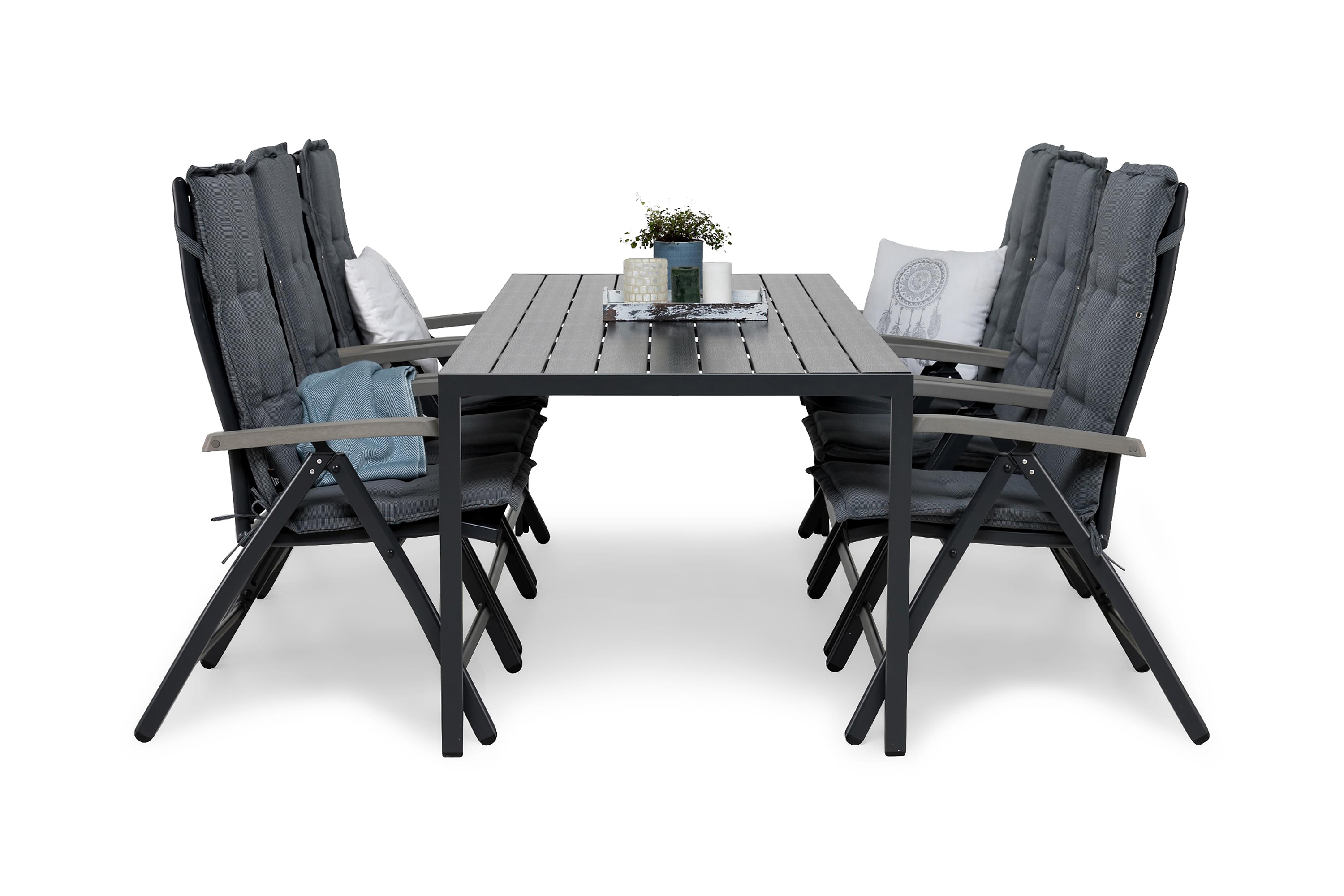 Comfort Garden Tunis Matgrupp Utomhus 205 + 6 Monaco Lyx Positionsstol m Dyna Svart/Svart/Grå ...