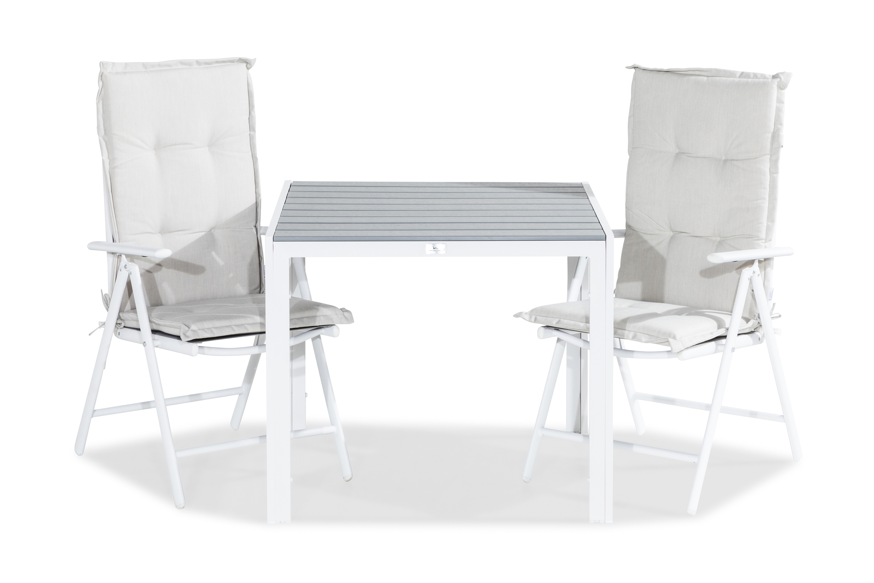 Tunis Matgrupp Utomhus 90x90 + 2 Maggie Positionsstol m Dyna Vit/Grå/Offwhite - Utemöbler - Trademax